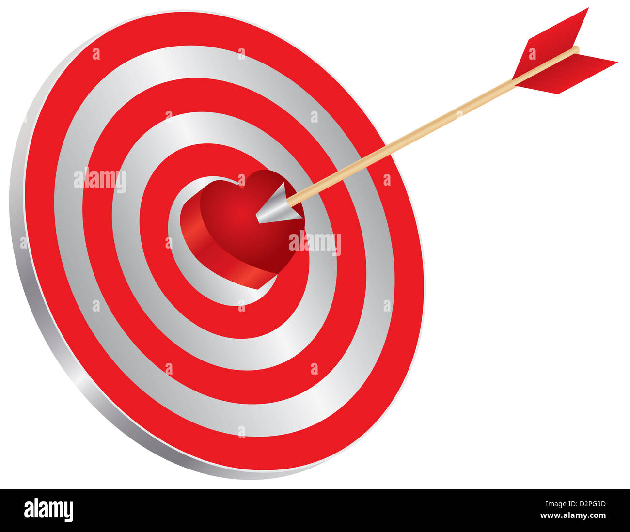 Arrow on Archery Target Red Heart Shape Bullseye Isolated on White ...