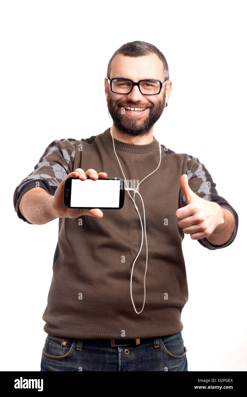 Young man holding a mobile phone Stock Photo - Alamy