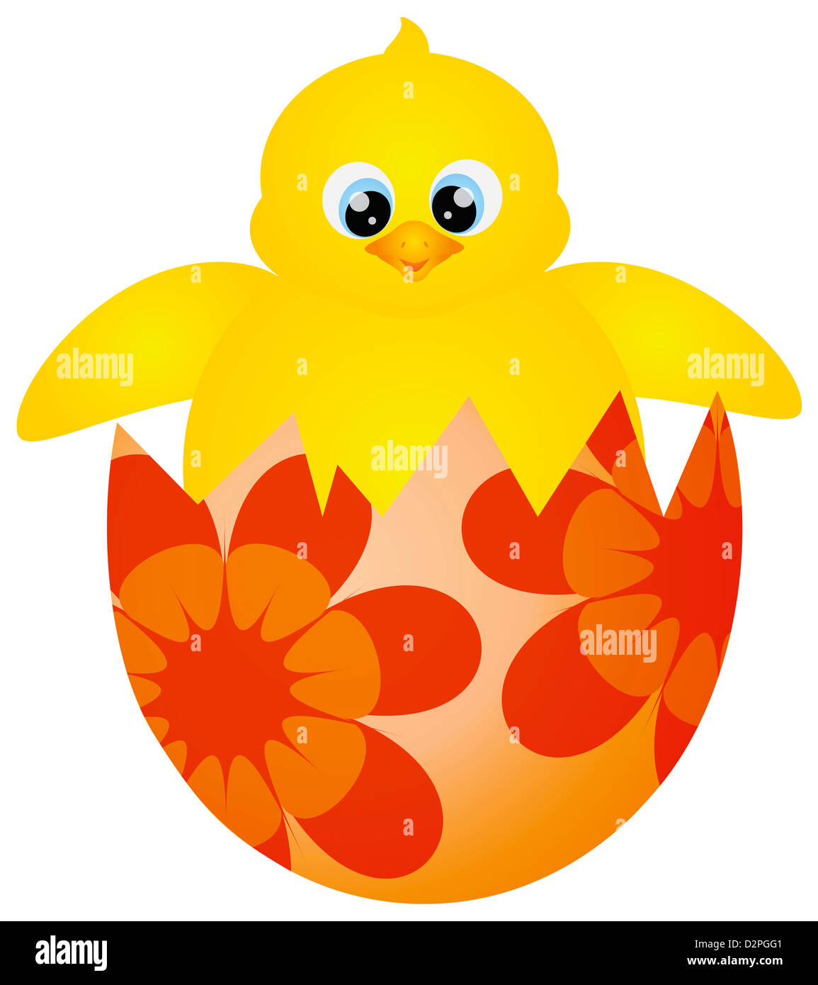 Yellow Chick Hatching from Happy Easter Day Egg with Floral Pattern ...