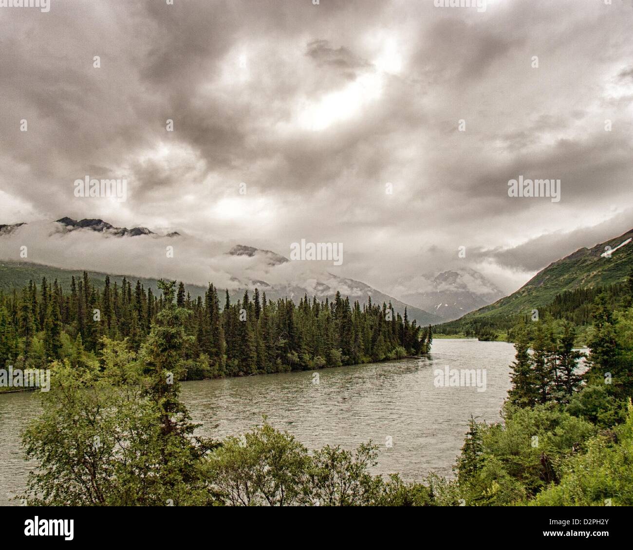 June 28, 2012 - Denali Borough, Alaska, US - Storm clouds wreath the ...