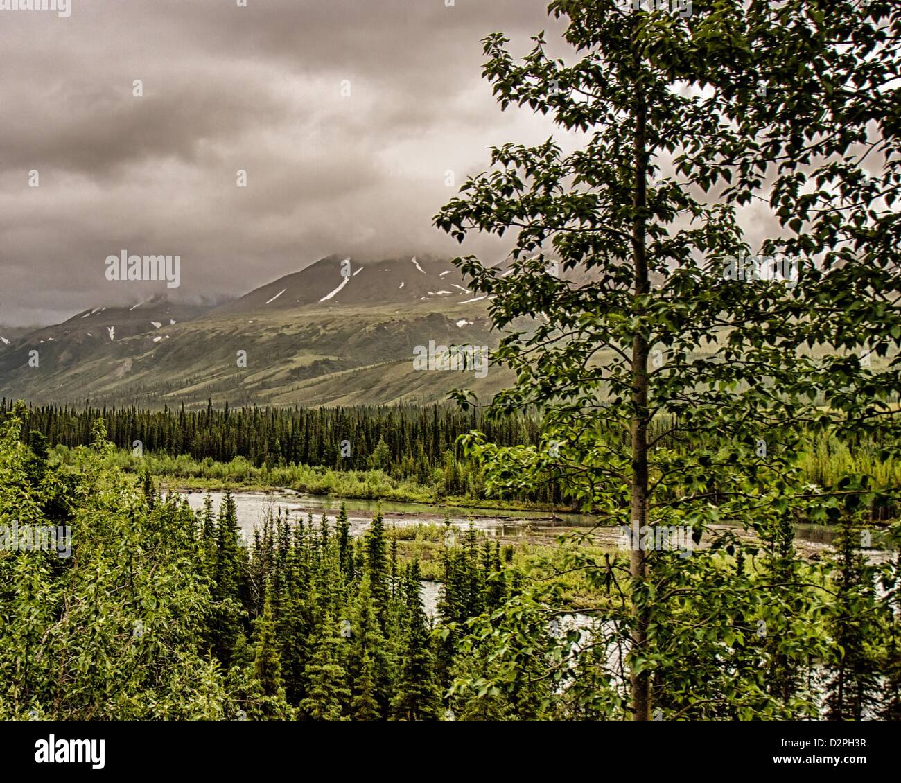 June 28, 2012 - Denali Borough, Alaska, US - Storm clouds wreath the ...