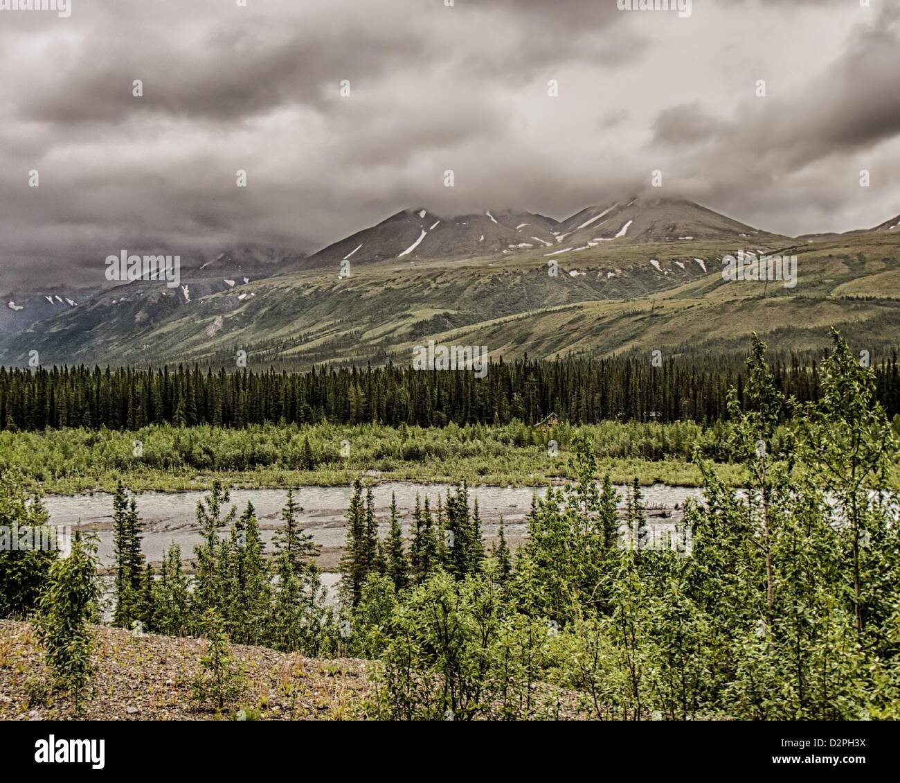 June 28, 2012 - Denali Borough, Alaska, US - Storm clouds wreath the ...