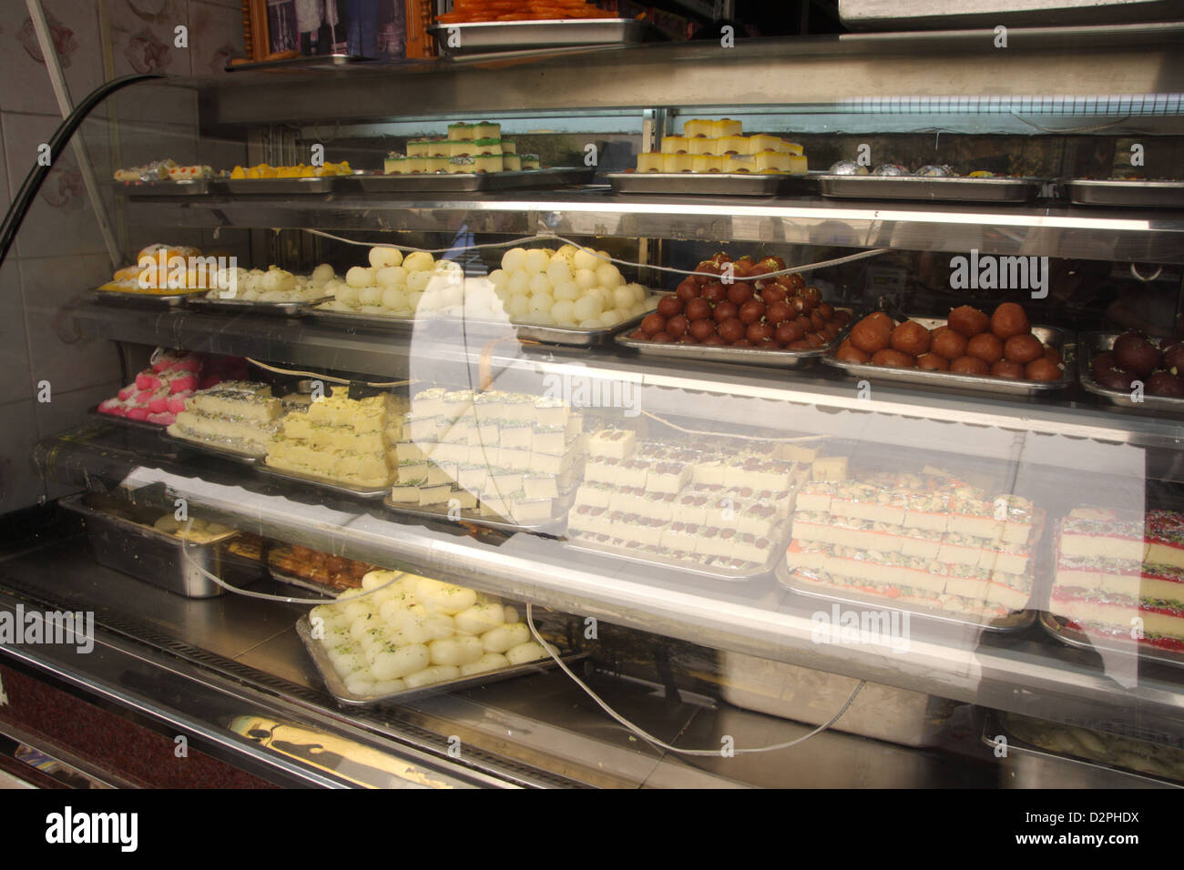 Indian sweets display in Indian a shop Stock Photo - Alamy