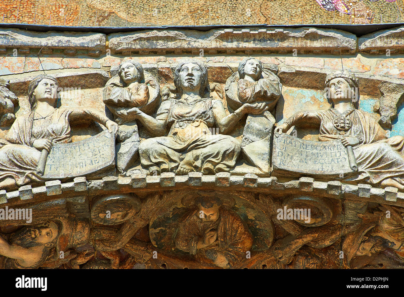 13th century Medieval Romanesque Sculptures from the above the central ...