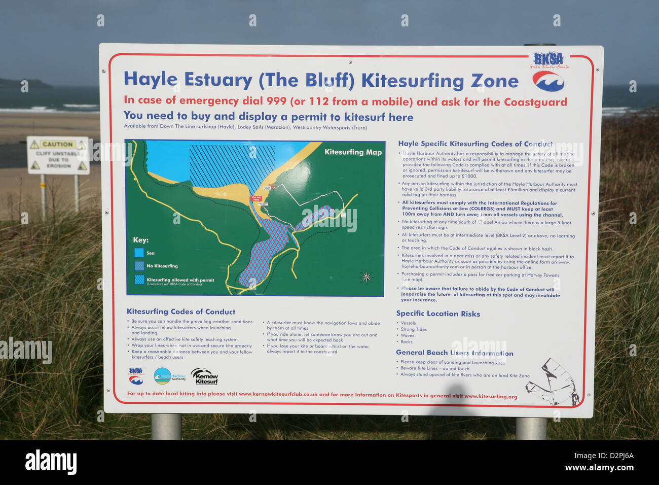 Hayle estuary sign marking the Kitesurfing zone Stock Photo - Alamy