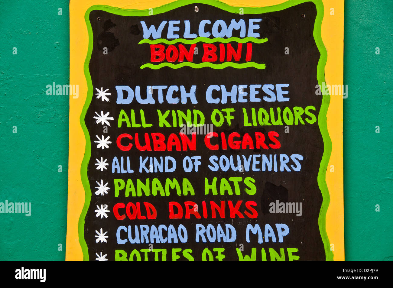 Colorful sign advertising tourist souvenirs in shopping area of ...