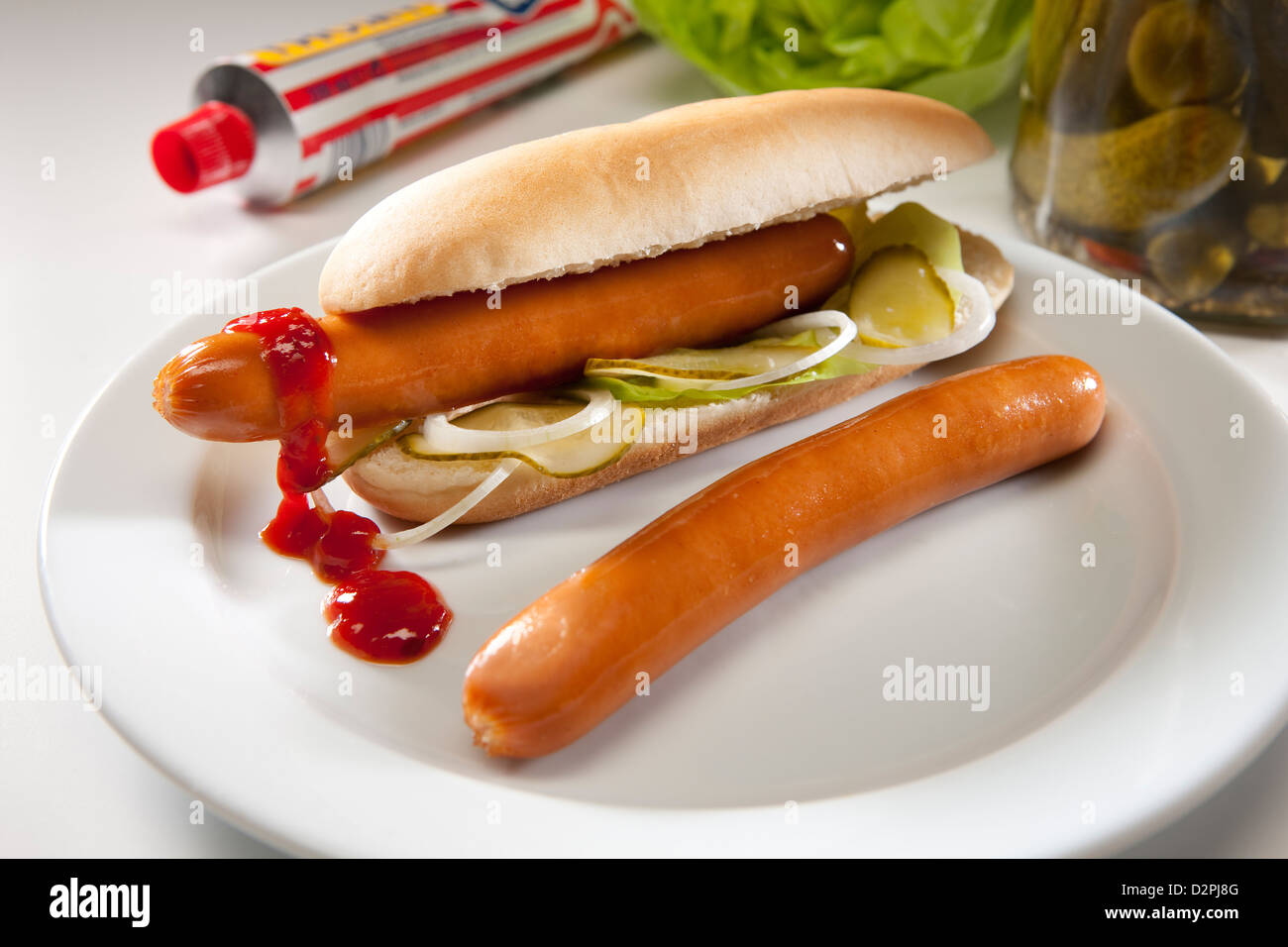 Riedlingen, Germany, hot dog with ketchup on a plate Stock Photo - Alamy