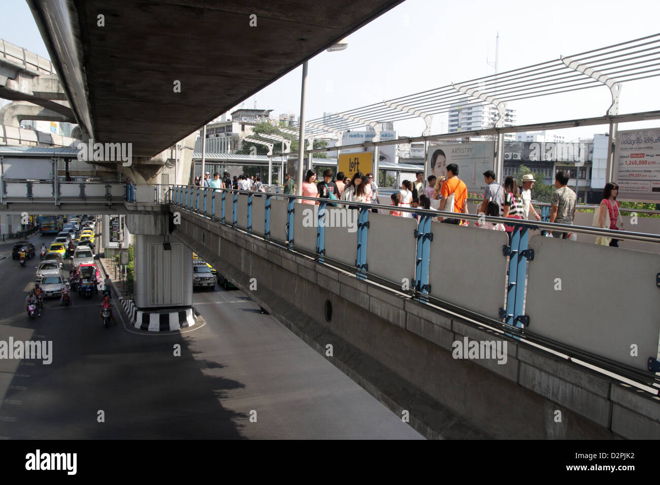 Sky walk under BTS railway near MBK shopping mall in Bangkok Stock ...