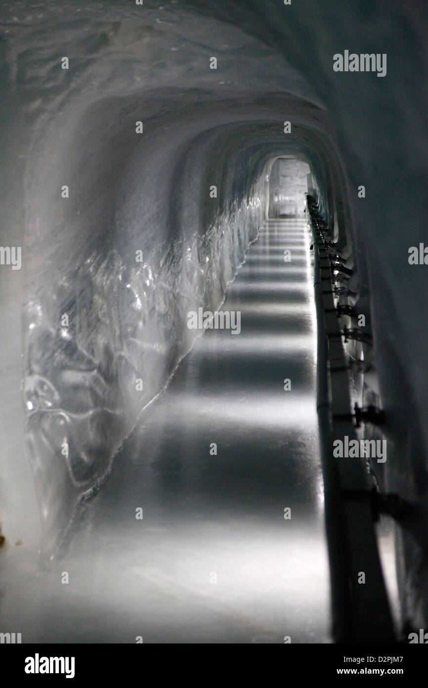 A long corridor of shiny ice, cut out of the solid ice at the top of ...