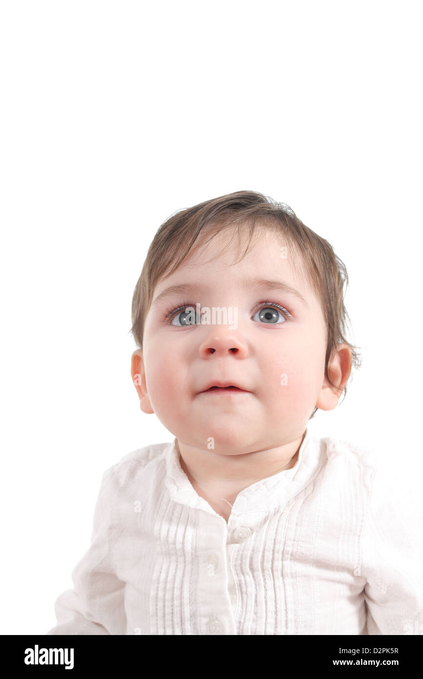Attentive baby expression on a white isolated background Stock Photo ...