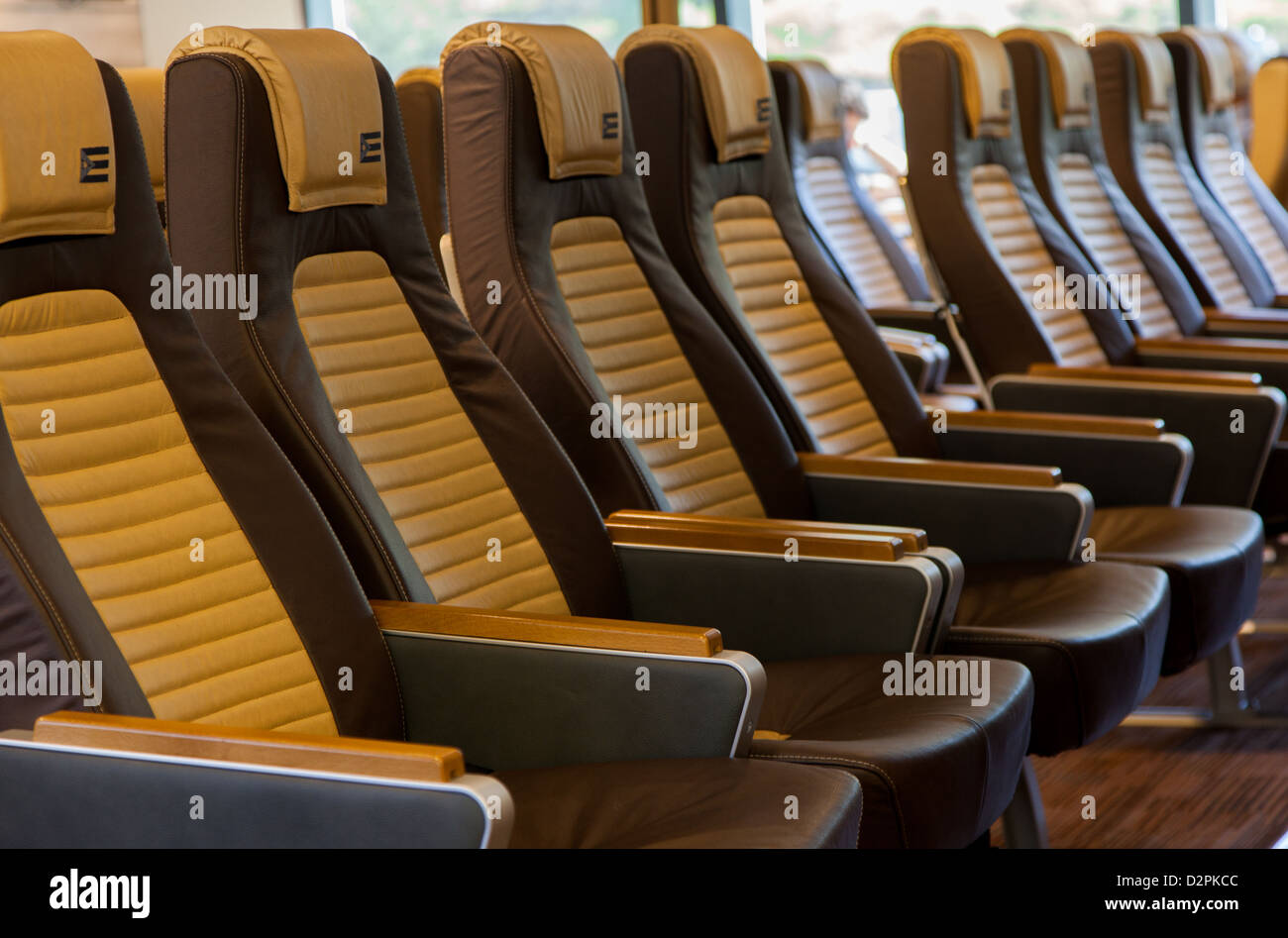 Interior leather seats of an express ferry boat operating along the ...
