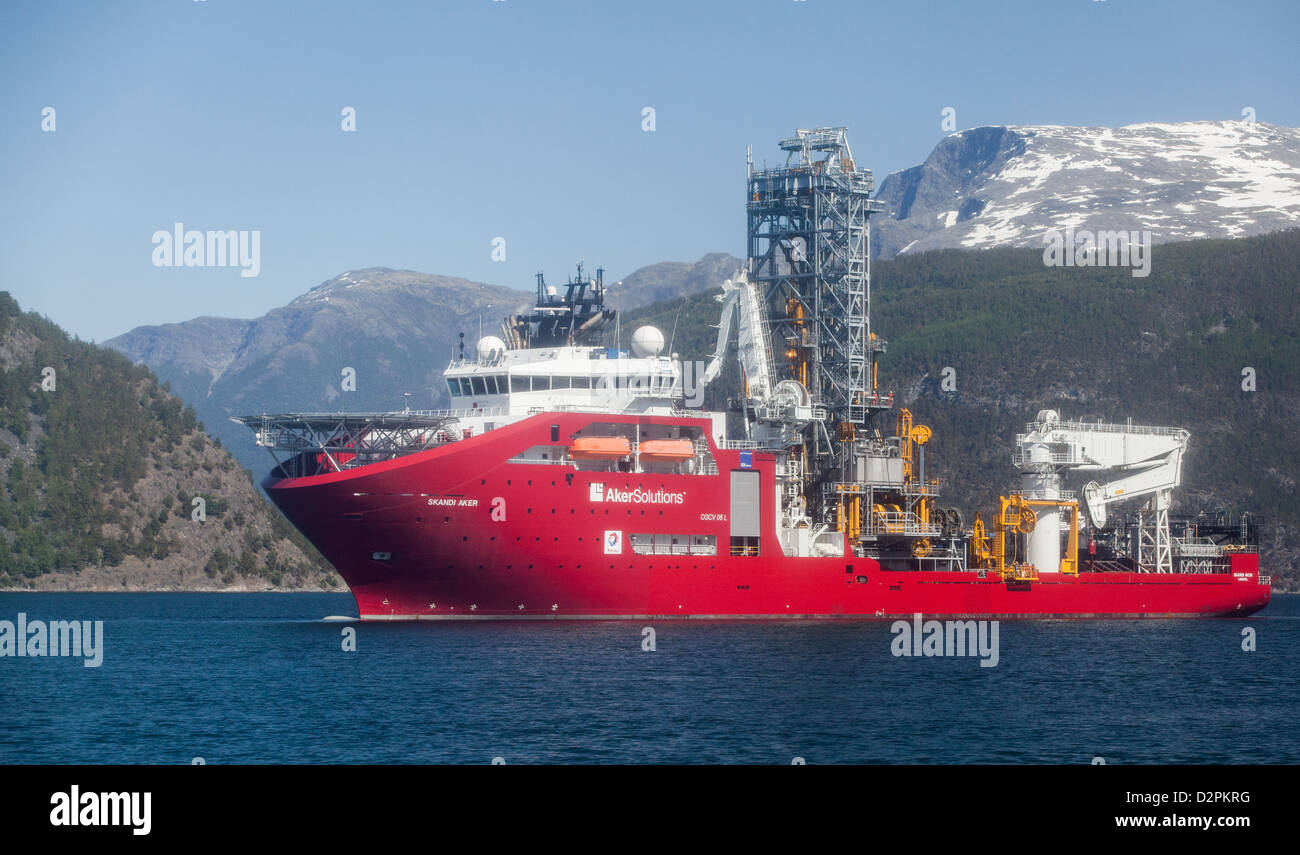 AkerSolutions, an oil drilling and exploration ship in the Sognefjord ...