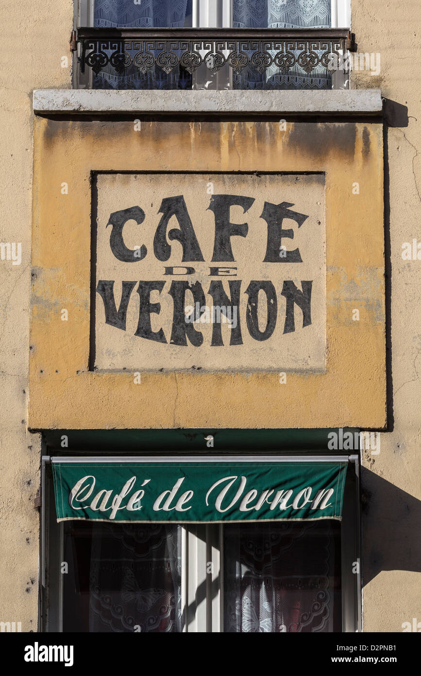 Cafe de Vernon, old sign at cafe in Vernon, Eure, France Stock Photo ...