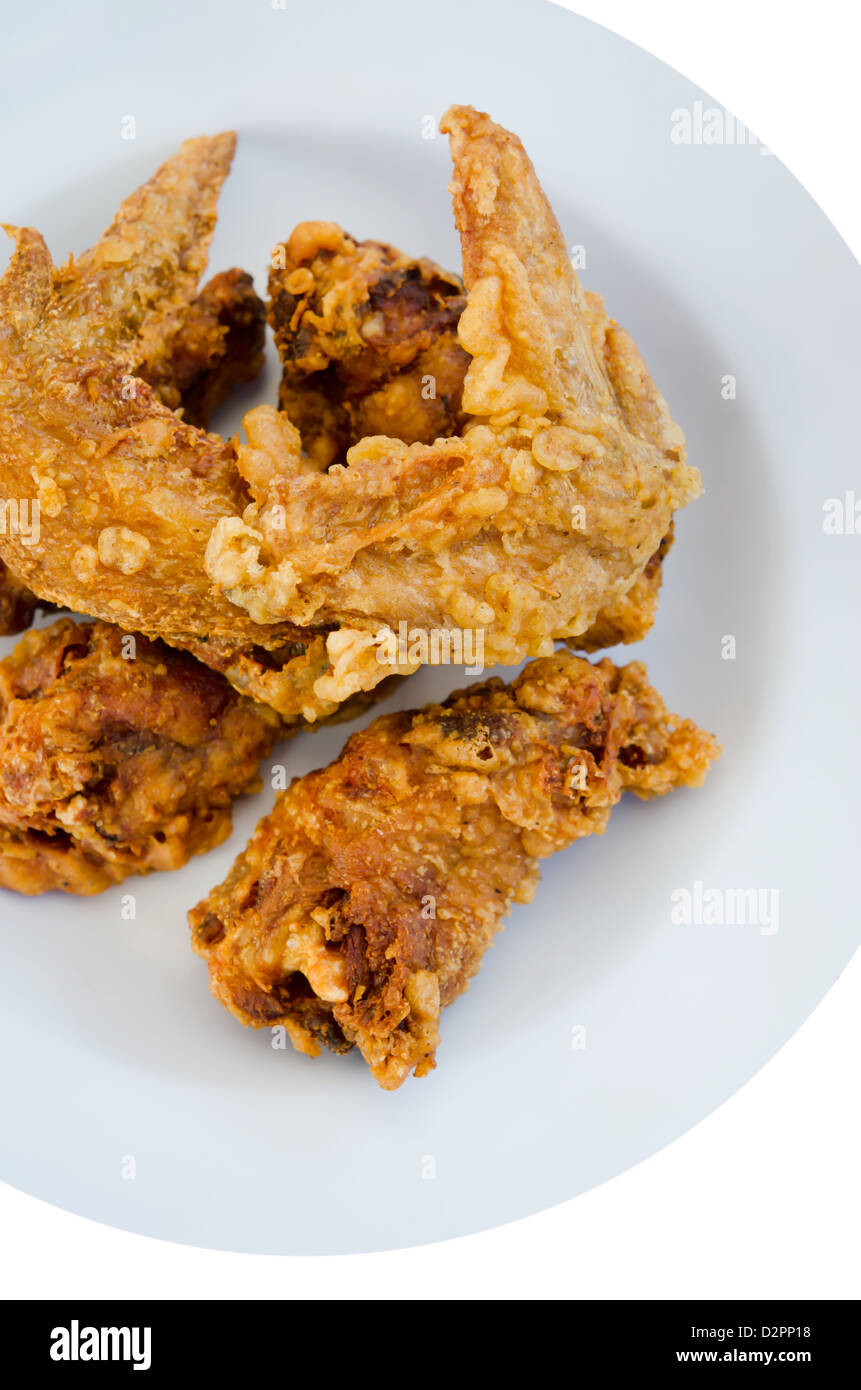 top view deep fried chicken on dish , white background Stock Photo - Alamy