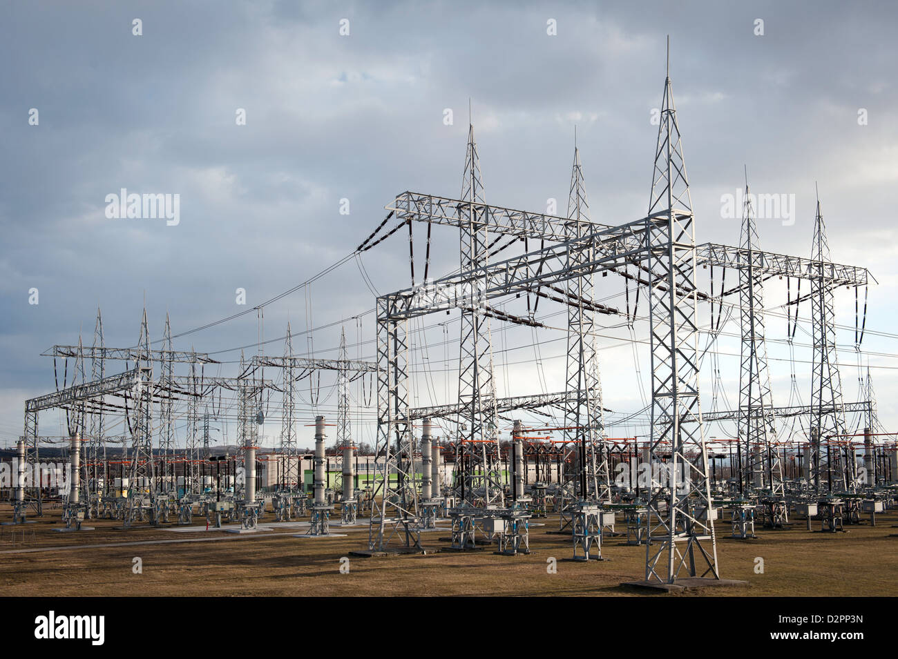 electrical power station with dramatic sky in background Stock Photo ...