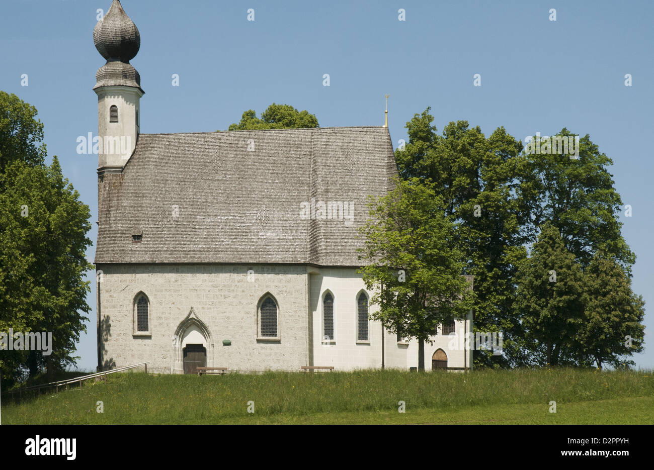 A church in the Bavarian countryside, outside Munich, seen from a ...