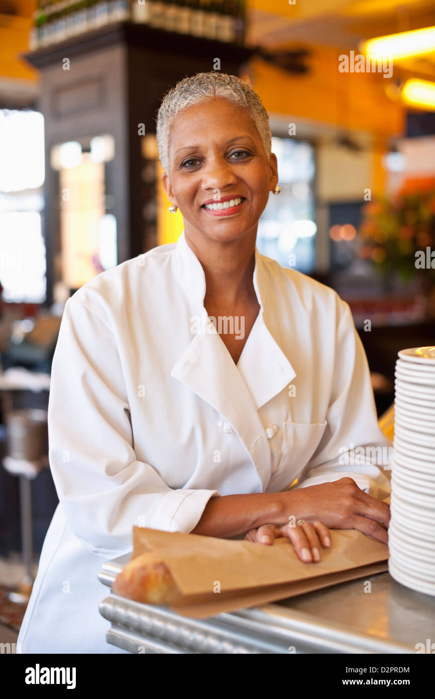 African American chef in cafe Stock Photo - Alamy