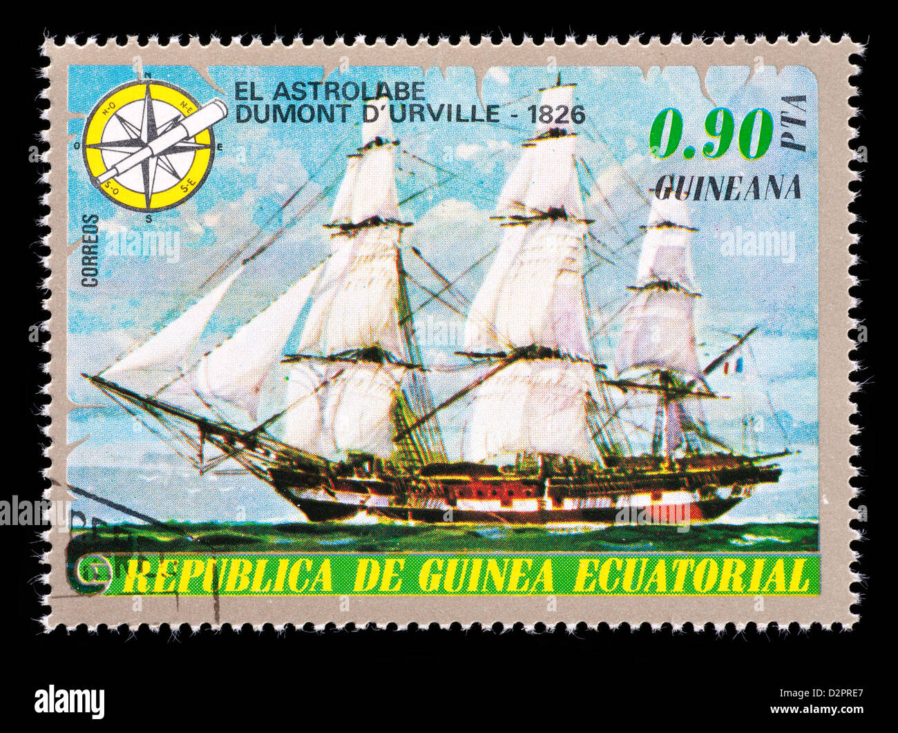 Postage stamp from Equatorial Guinea depicting the sailing vessel ...