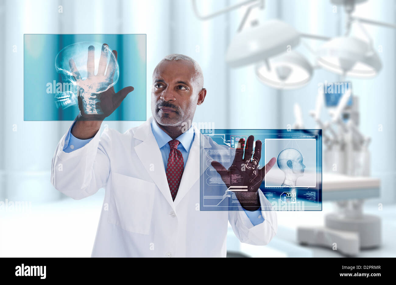 Black doctor looking at digital display in doctor's office Stock Photo ...