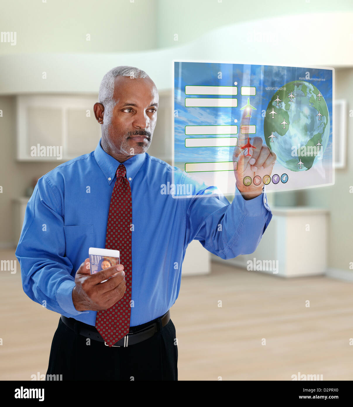 Black businessman using digital display in office Stock Photo - Alamy