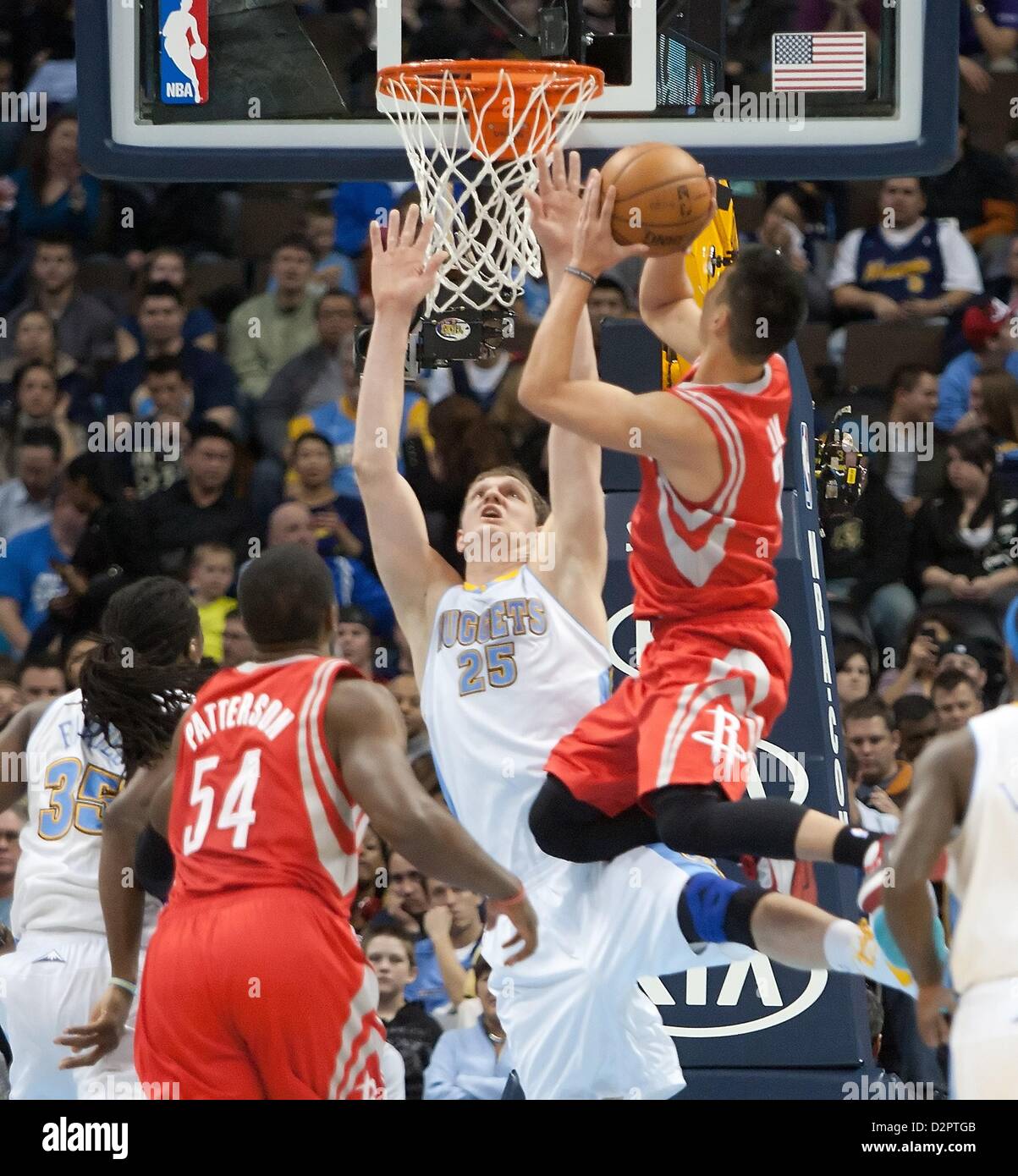 Denver, Colorado, USA. 30th January 2013. Rockets JEREMY LINN, right ...
