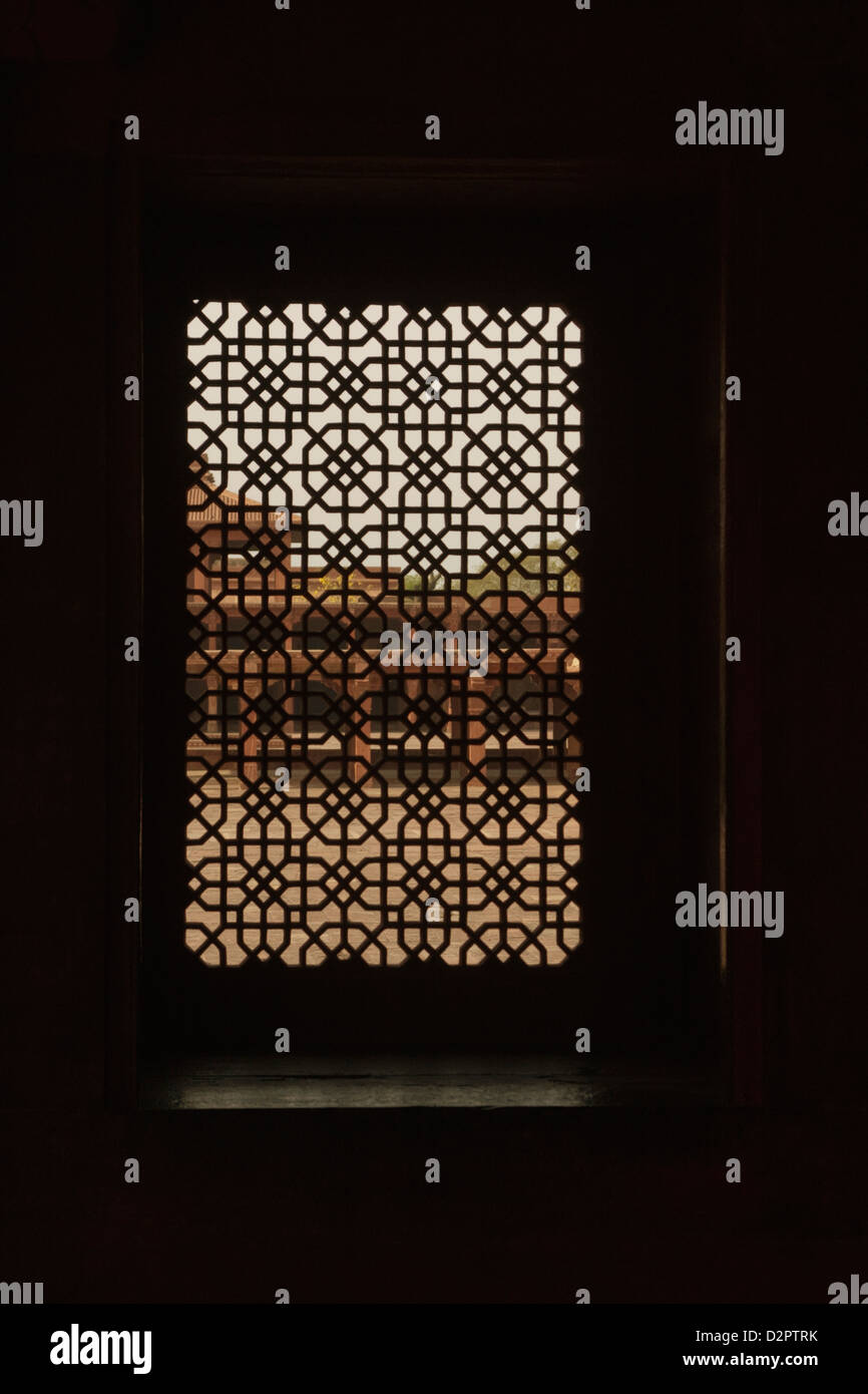 Architectural detail of patterned window, Fatehpur Sikri, Agra, Uttar ...