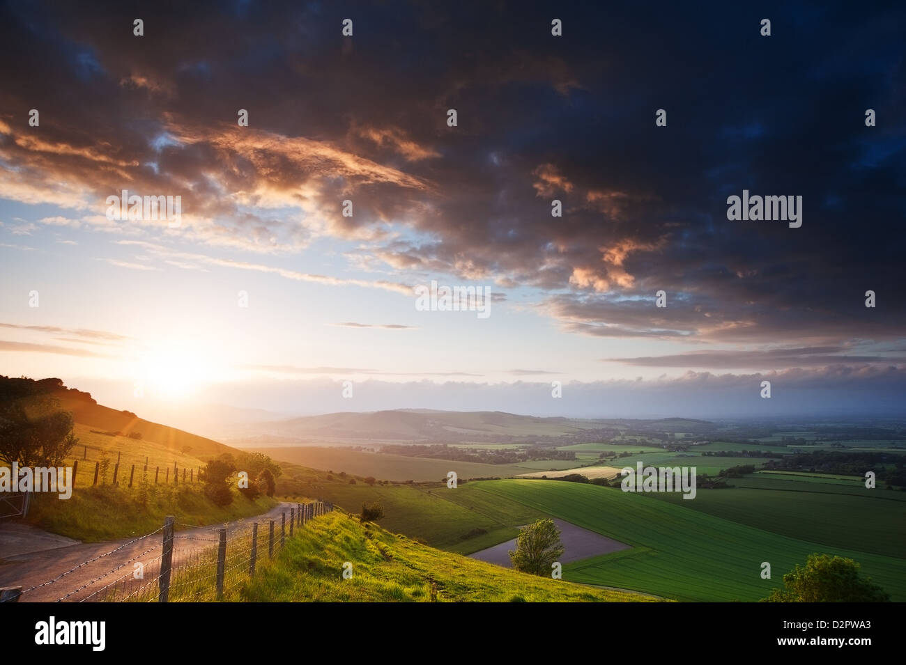 Stunning landscape at sunset over rolling English countryside Stock ...