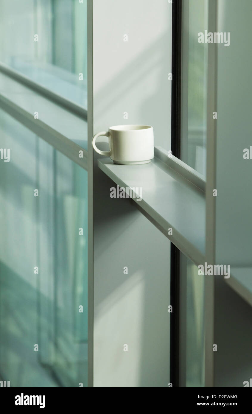 Tea cup on the window of a rugby stadium, Aviva Stadium, Dublin ...