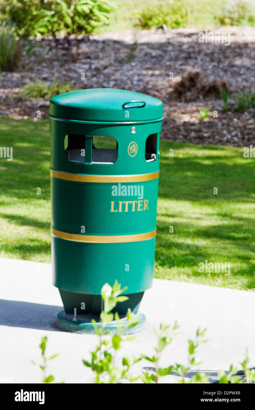 Garbage bin in a park, Adare, County Limerick, Republic of Ireland ...