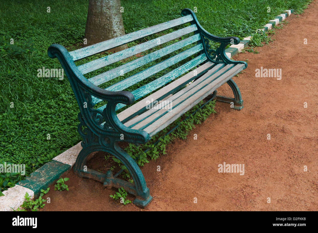 Bench in a botanical garden, Lal Bagh Botanical Garden, Bangalore ...