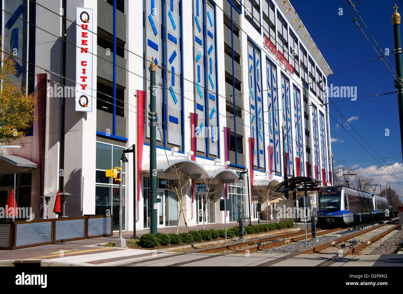 Charlotte, North Carolina. Commuter train, LYNX Blue Line, arriving at ...