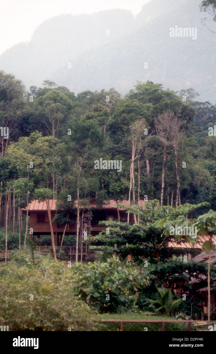 Traditional native housing displayed in the Sarawak Cultural Village ...