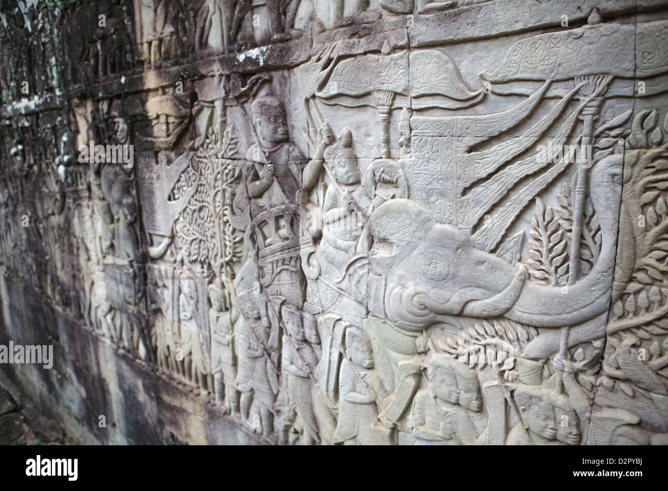 Carvings in stone depicting a king riding an elephant, Angkor Wat, Siem ...