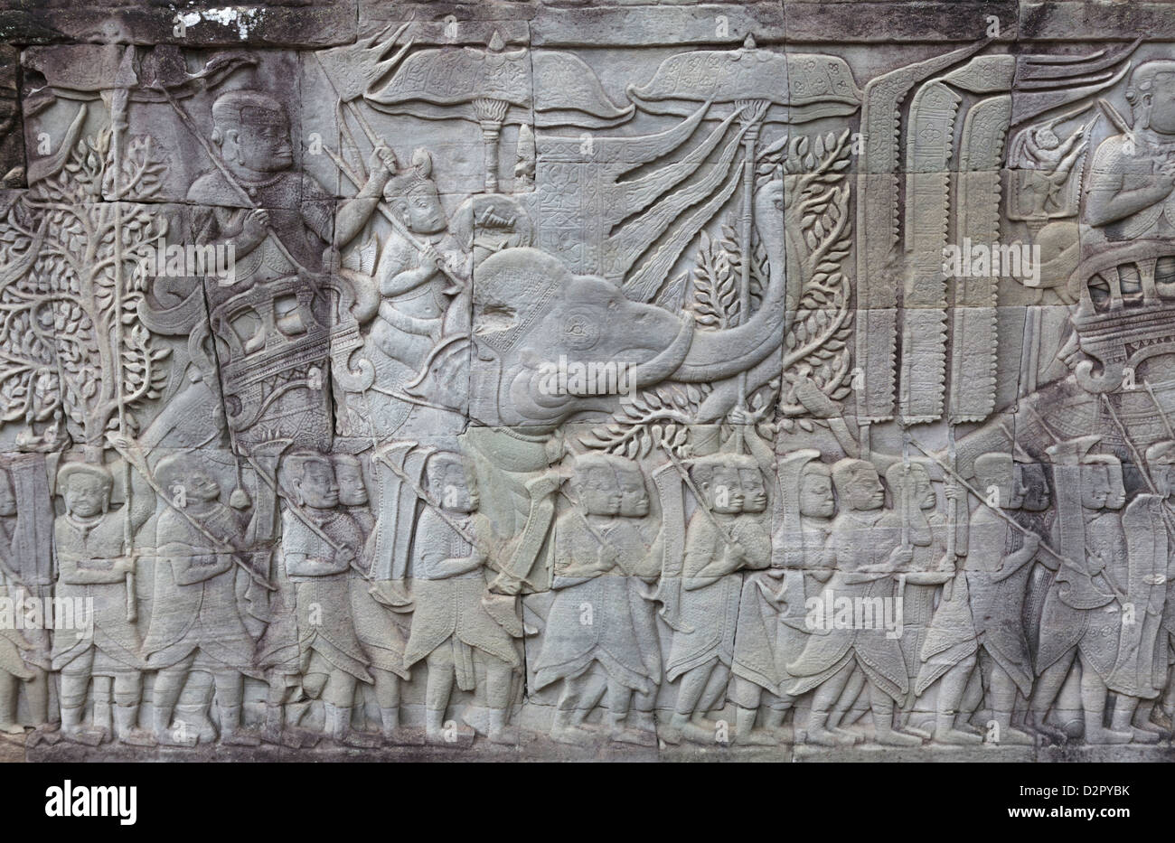 Carvings in stone depicting a king riding an elephant, Angkor Wat, Siem ...