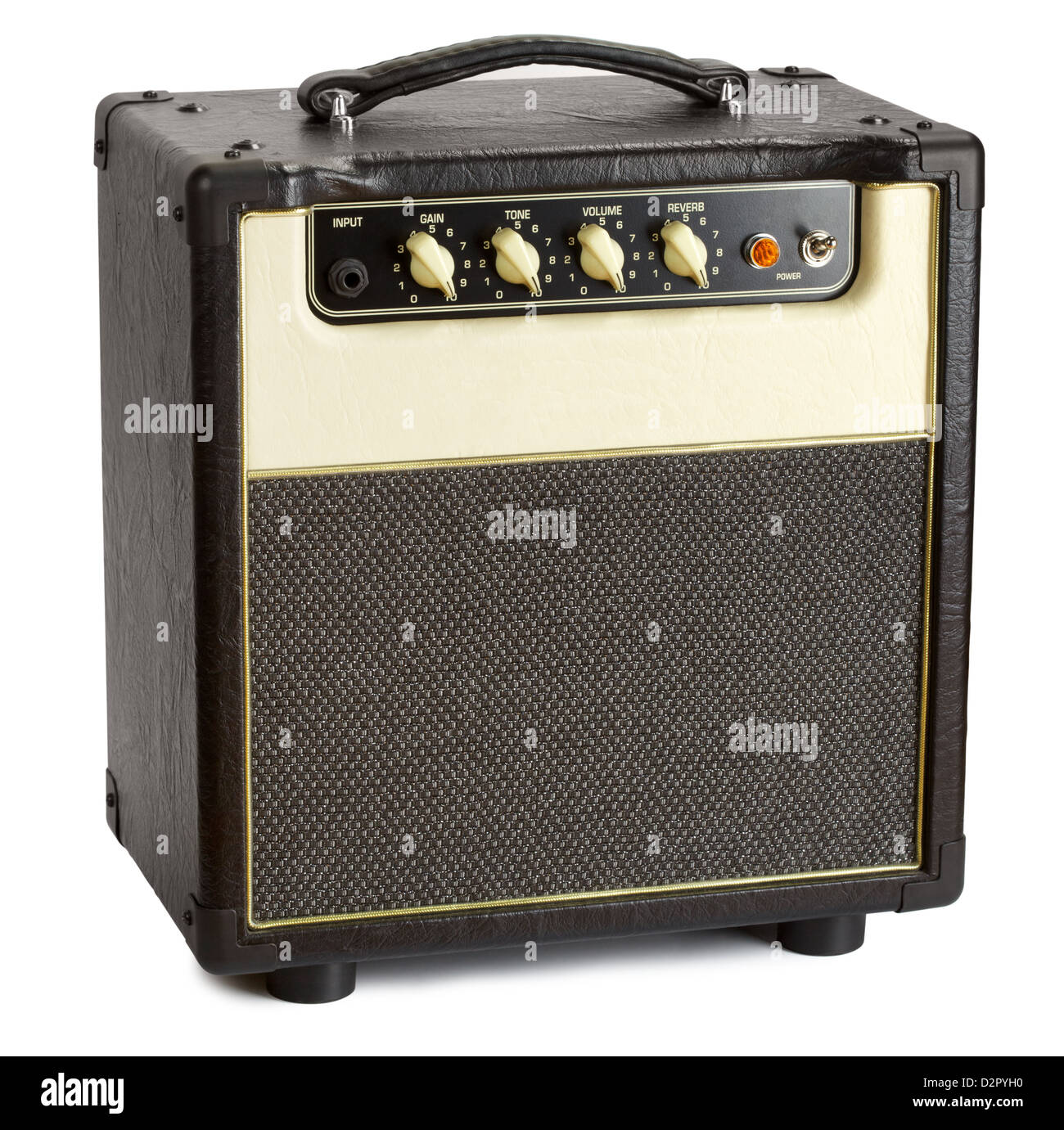 black vintage guitar amplifier, isolated on white Stock Photo - Alamy