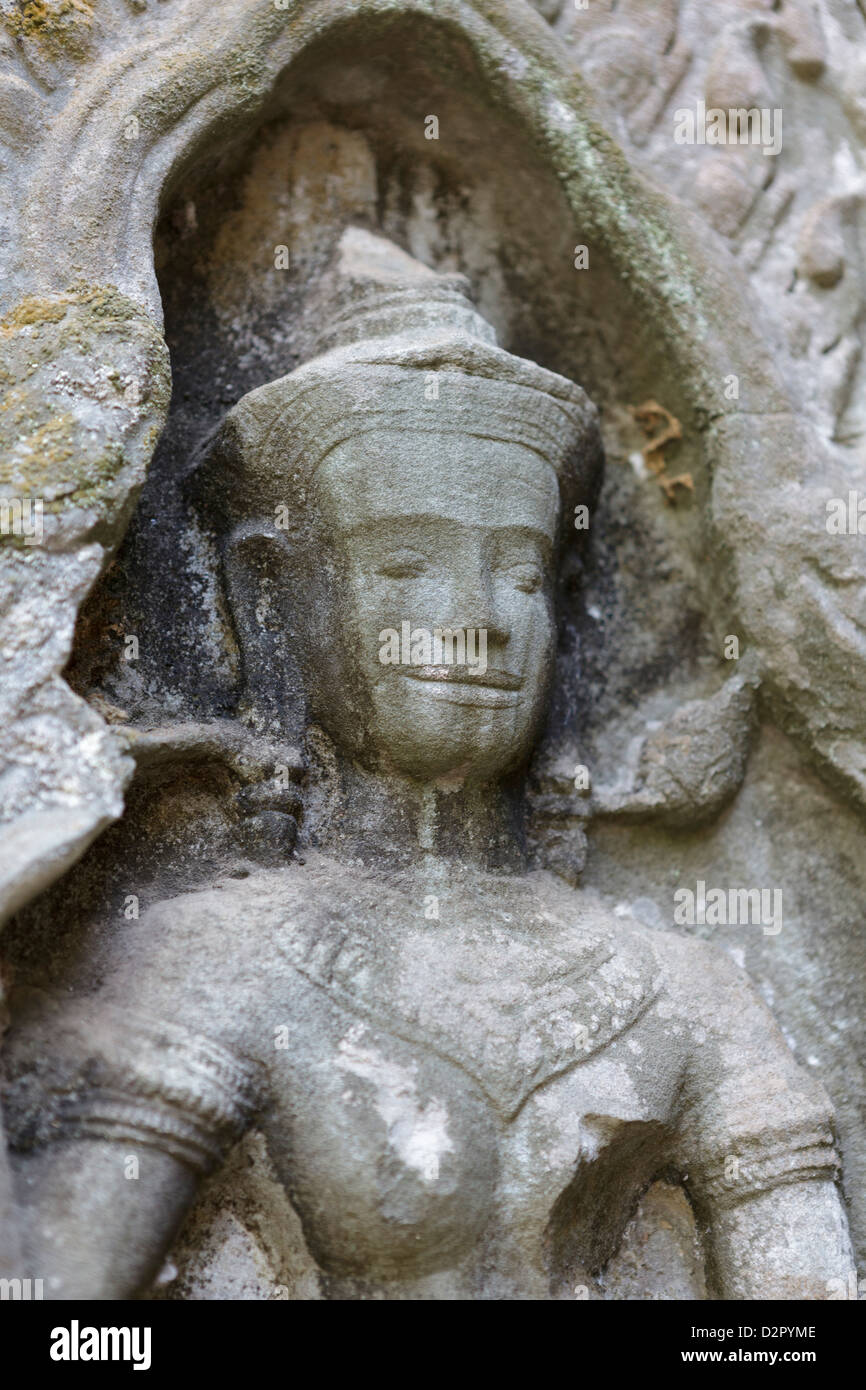 A smiling face, Ta Prohm, Angkor, UNESCO World Heritage Site, Cambodia ...