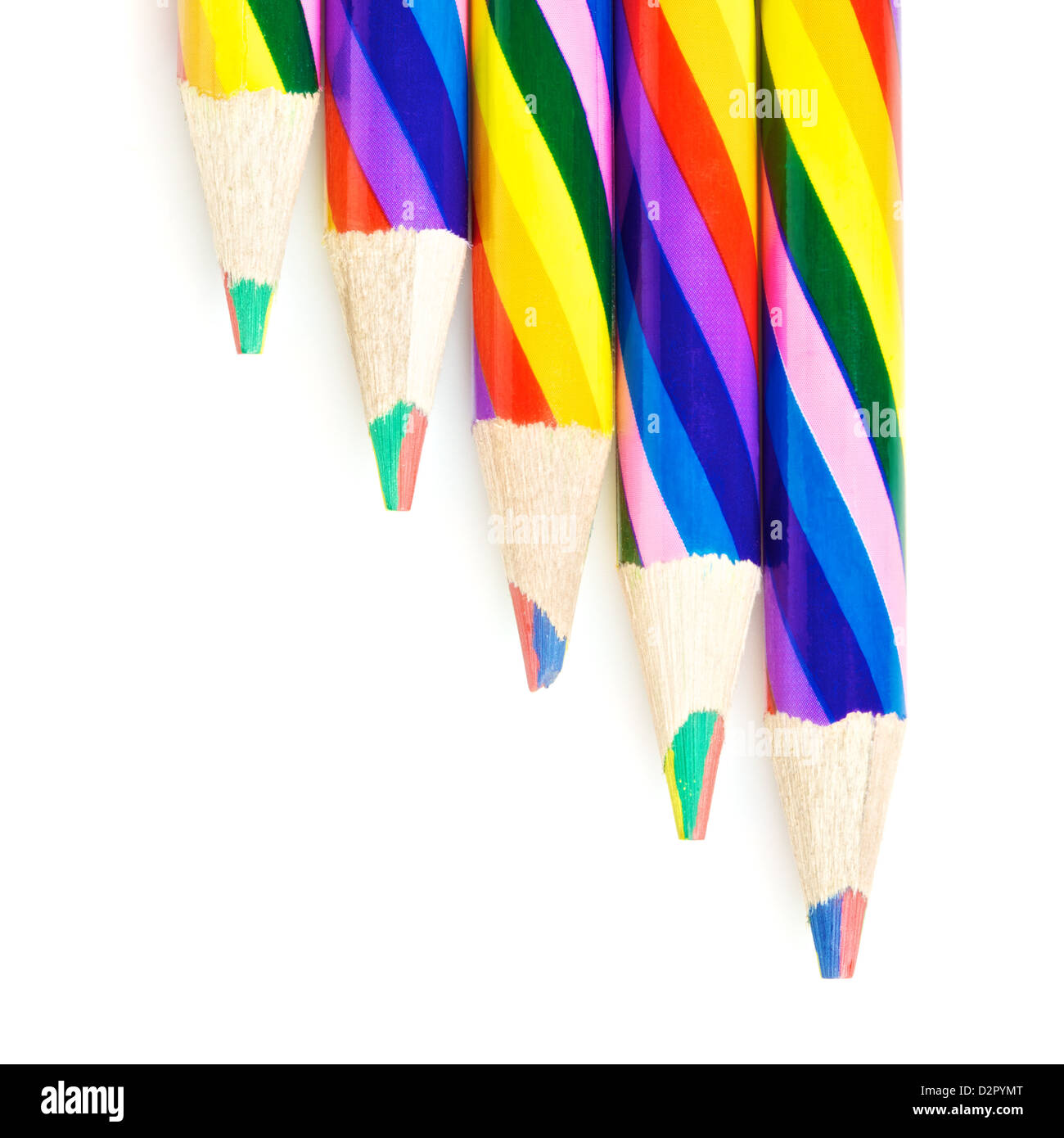 striped colorful pencils isolated on white background Stock Photo - Alamy