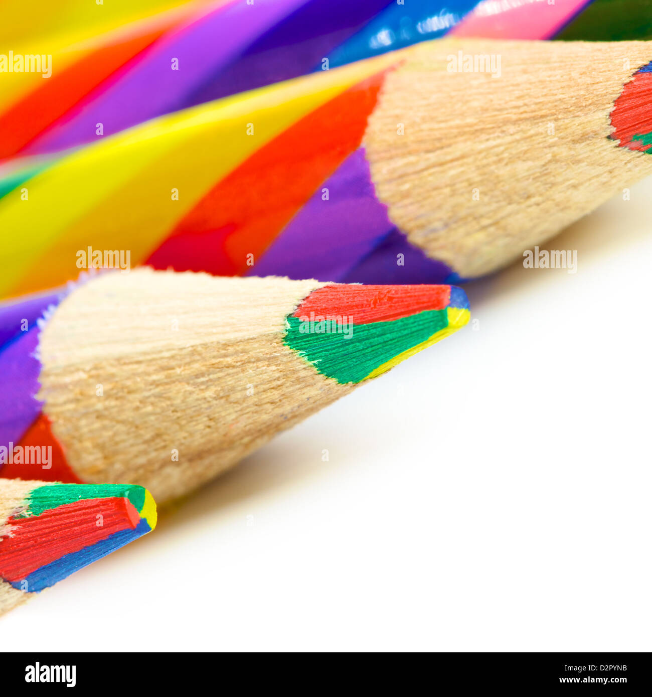 striped colorful pencils isolated on white background Stock Photo - Alamy