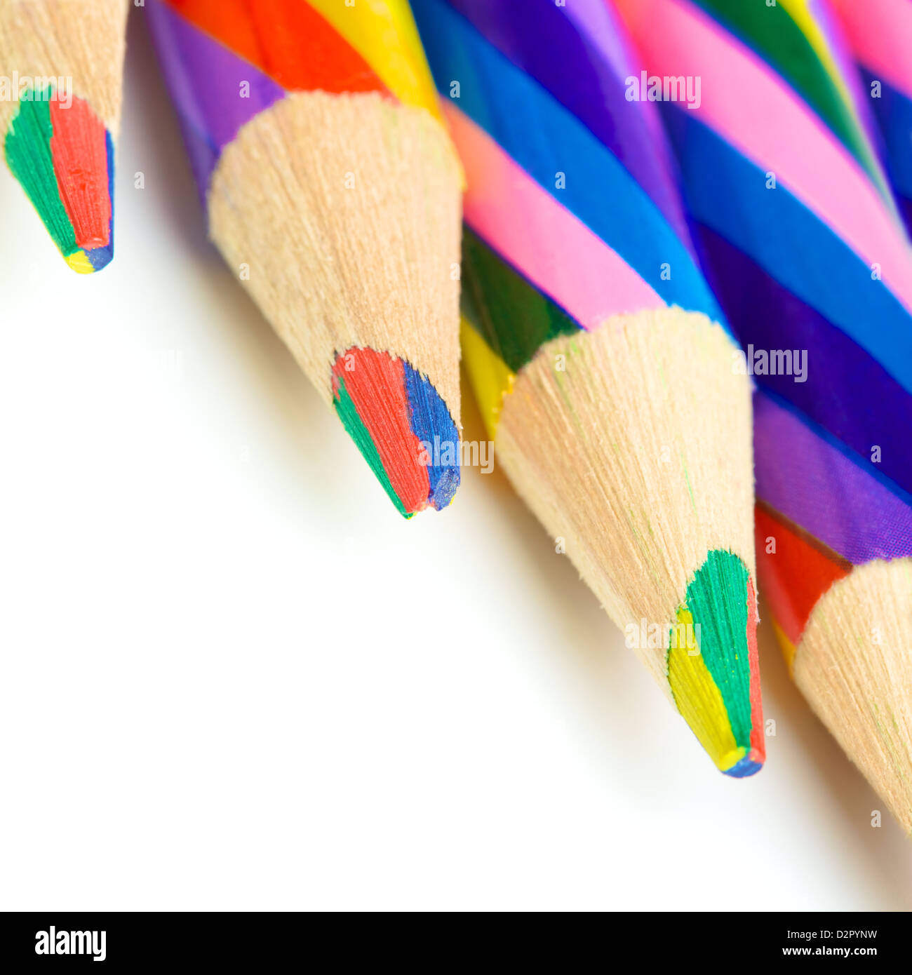 striped colorful pencils isolated on white background Stock Photo - Alamy