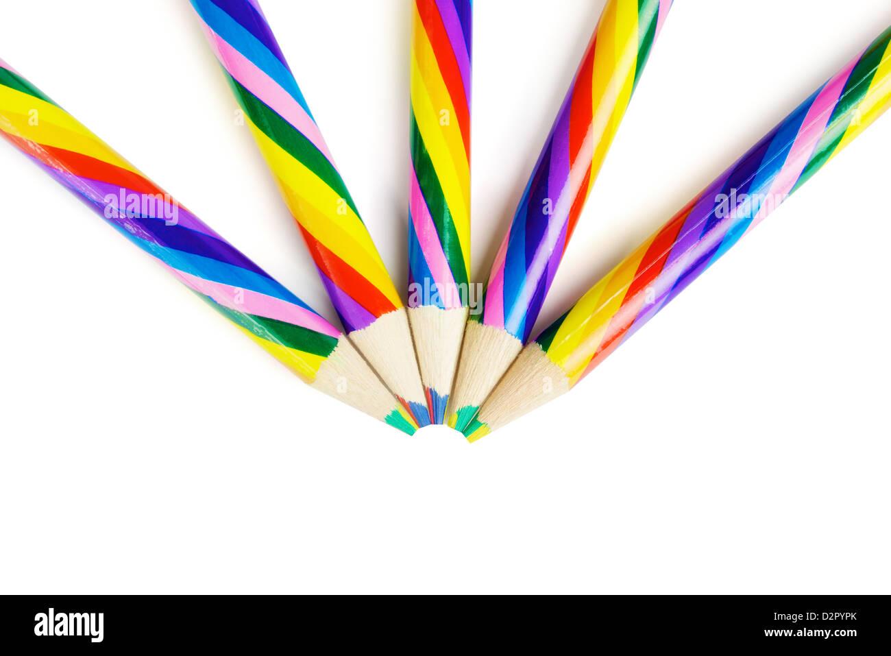 striped colorful pencils isolated on white background Stock Photo - Alamy