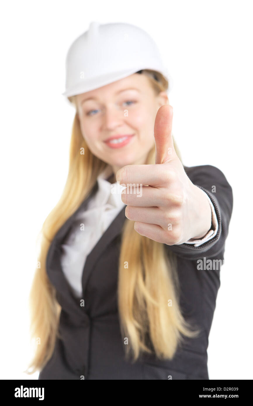 engineer woman thumbs up, isolated on white Stock Photo - Alamy