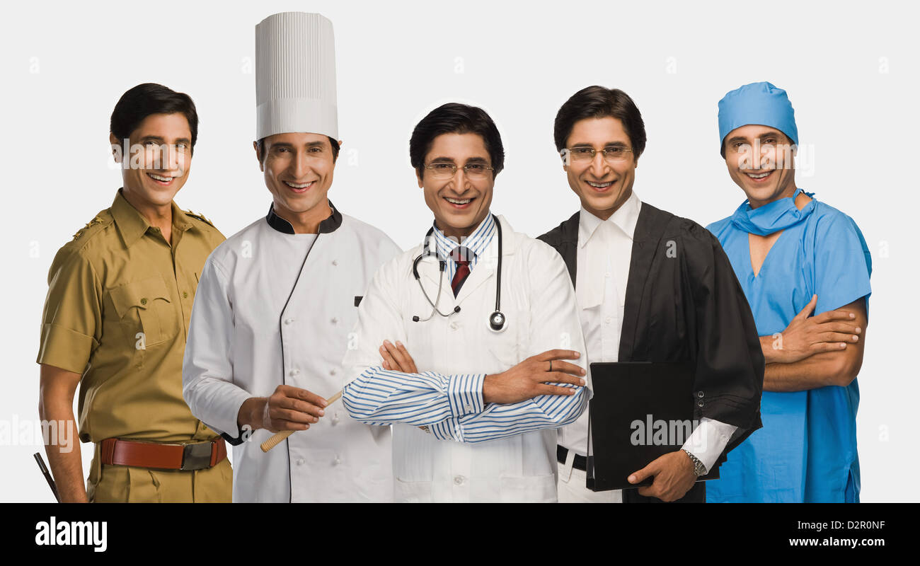 Multiple images of a man in different occupations uniforms Stock Photo ...