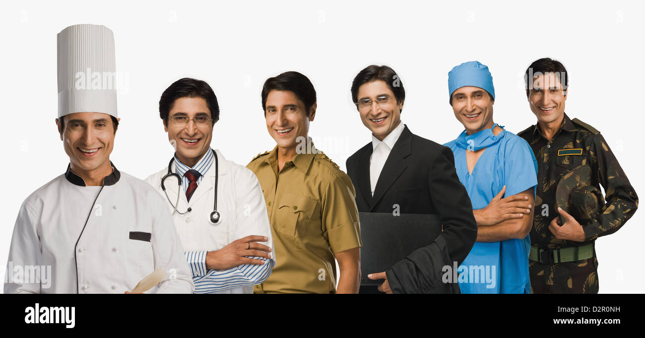 Multiple images of a man in different occupations uniforms Stock Photo ...