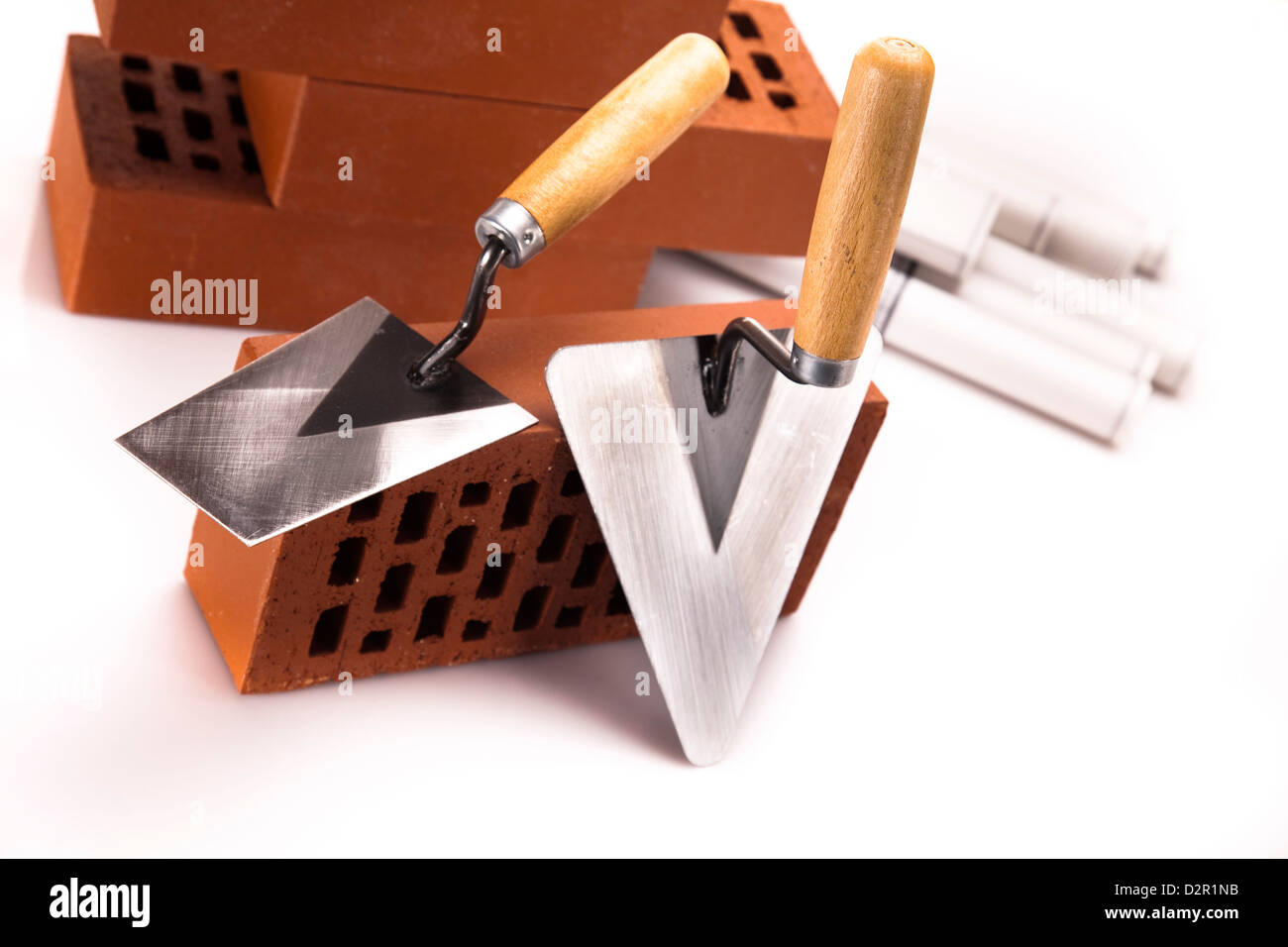 Building house,trowel and bricks Stock Photo - Alamy