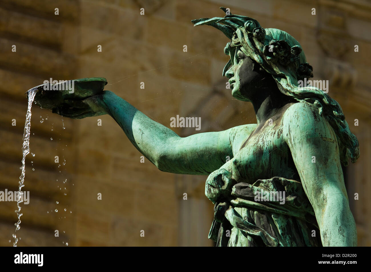 Neo-renaissance statue in a fountain at the Hamburg Rathaus (City Hall ...