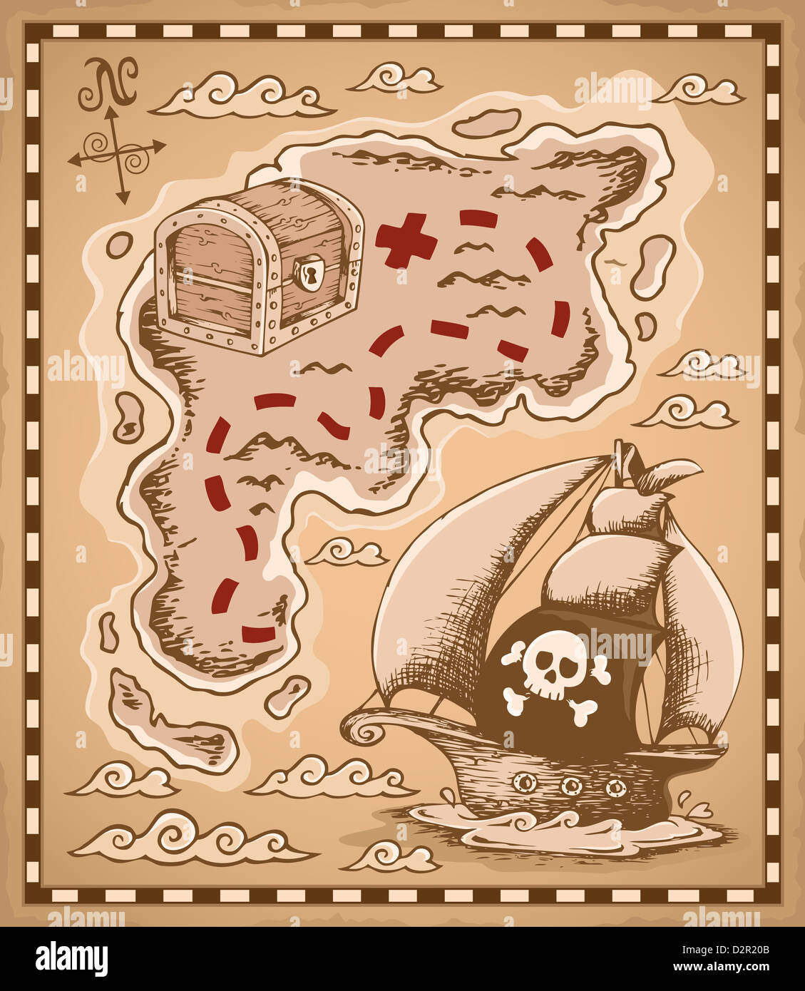 Treasure map theme image 1 - picture illustration Stock Photo - Alamy