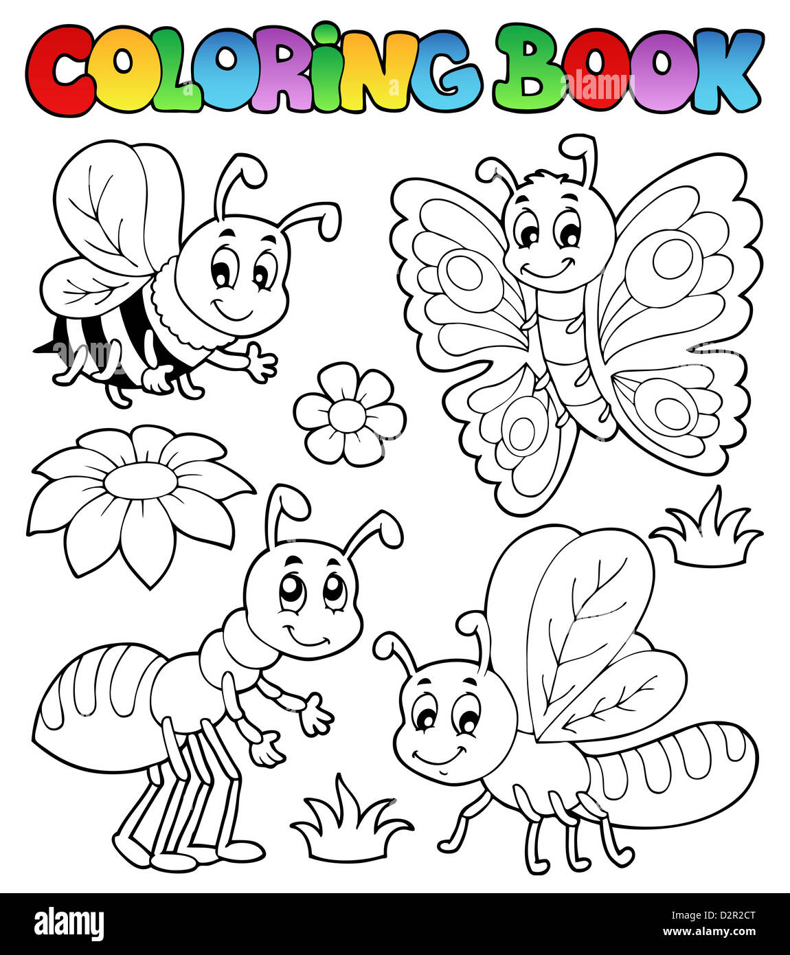 Coloring book cute bugs 2 - picture illustration Stock Photo - Alamy