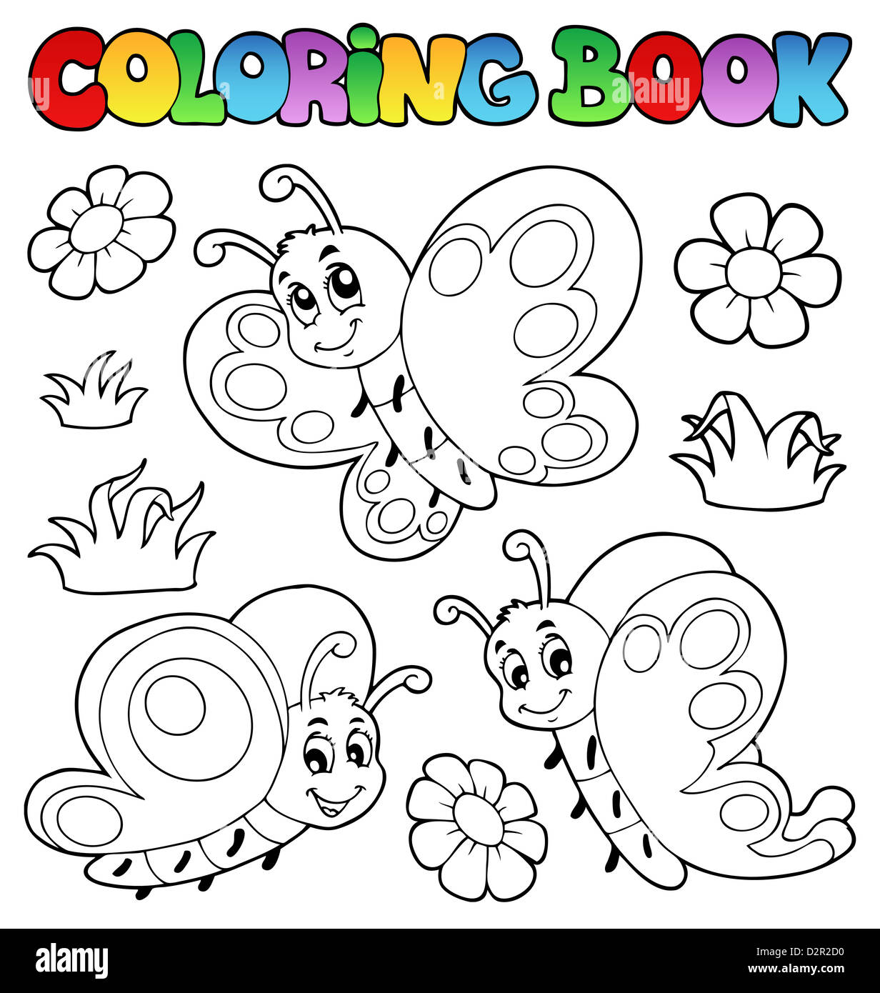 Coloring book with butterflies 2 - picture illustration Stock Photo - Alamy