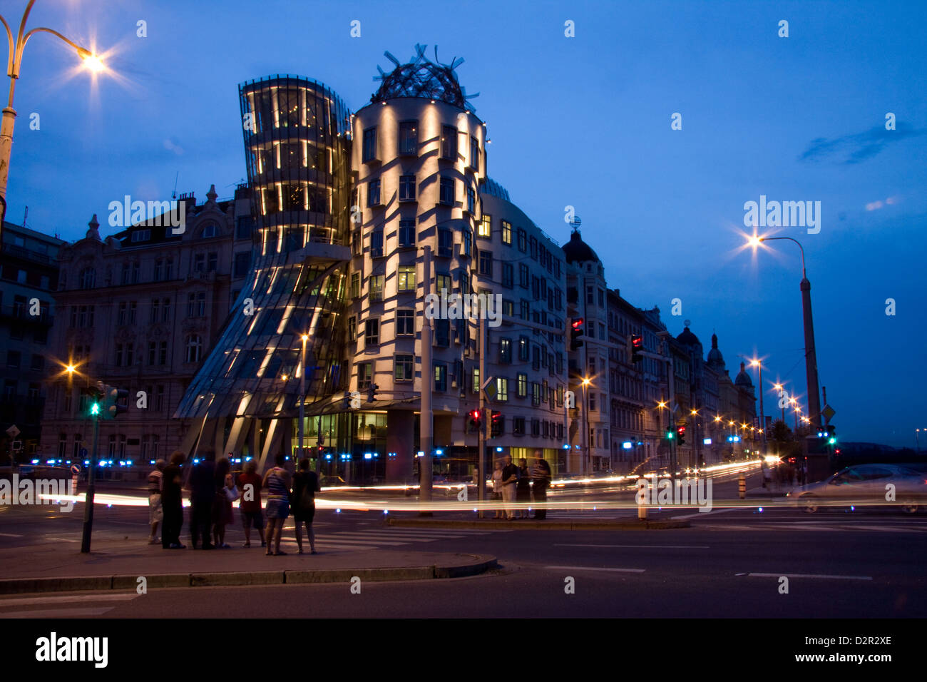 Prague czech evening illumination dancing house hi-res stock ...