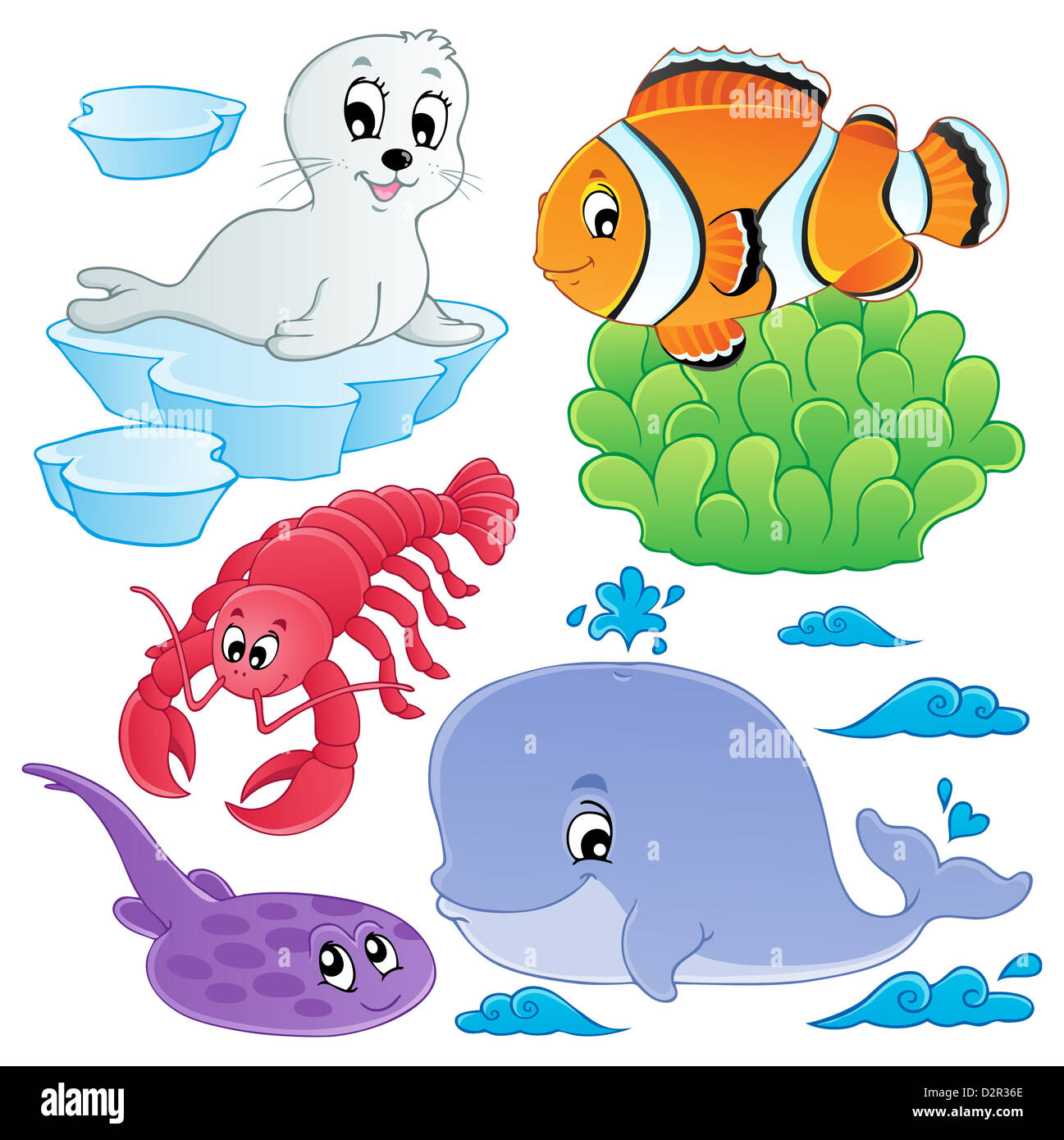 Sea fishes and animals collection 5 - picture illustration Stock Photo ...